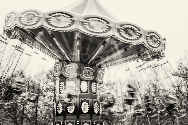 Marry Go Round in the Park Black and White Stock Image - Image of chain ...