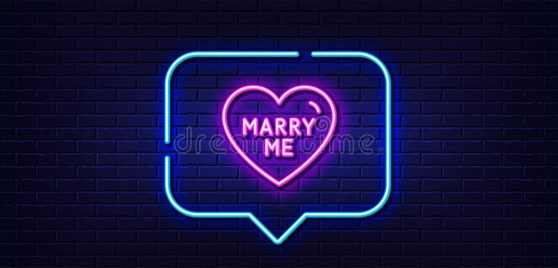 Marry Me Line Icon Sweet Heart Sign Wedding Love Neon Light Speech Bubble Vector Stock