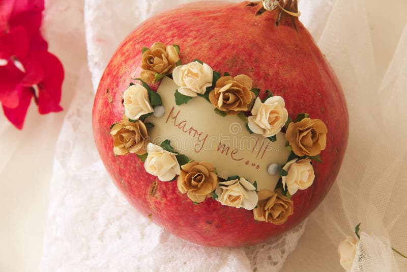 Marry Me Message Note with Engagement Ring and Flowers Bouquet Stock ...