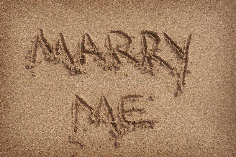 Marry Me Written in Sand on Beach Stock Photo - Image of romantic ...