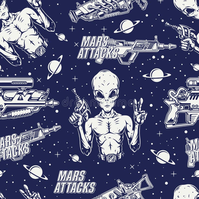 Mars Attack Monochrome Pattern Seamless Stock Vector - Illustration of ...