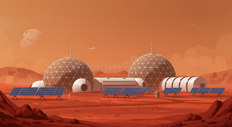 Mars Base Camp - Futuristic Martian Outpost Stock Illustration ...