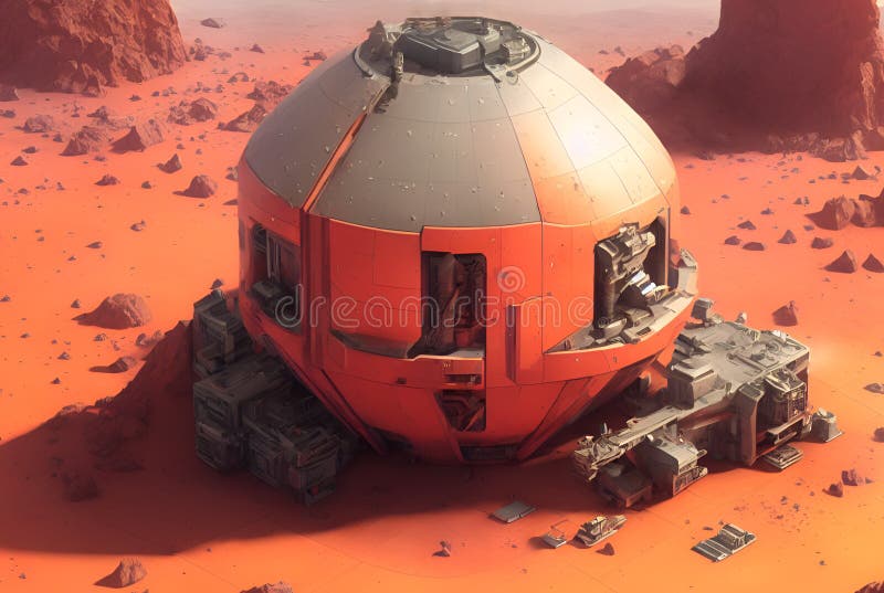 Mars Base. Terrestrial Mars Colony, Conquest of Planet Mars Stock ...