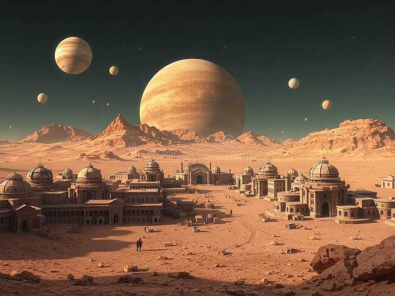 Mars CIty in the Future stock illustration. Illustration of rocket ...