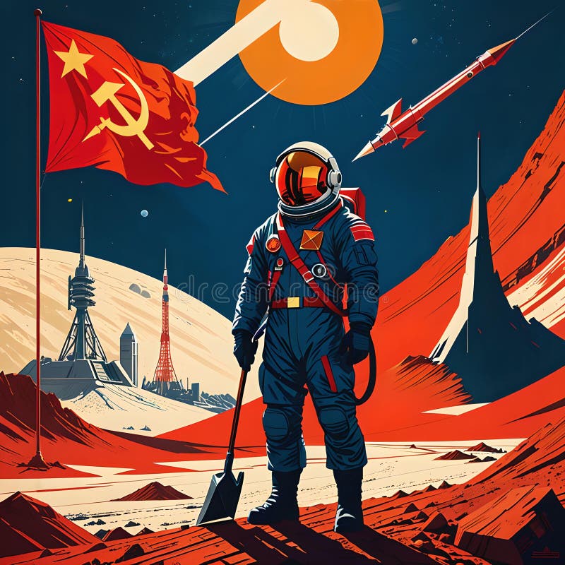 Mars Cosmonaut: Soviet-Era Propaganda Poster Stock Image - Illustration ...