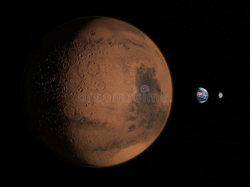 Mars, de aarde en de maan stock illustratie. Illustration of planeten ...