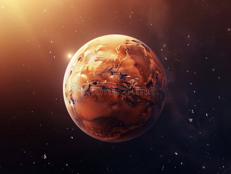 Mars in Deep Space, Illuminated by a Distant Sun, Showcasing Its Rugged ...