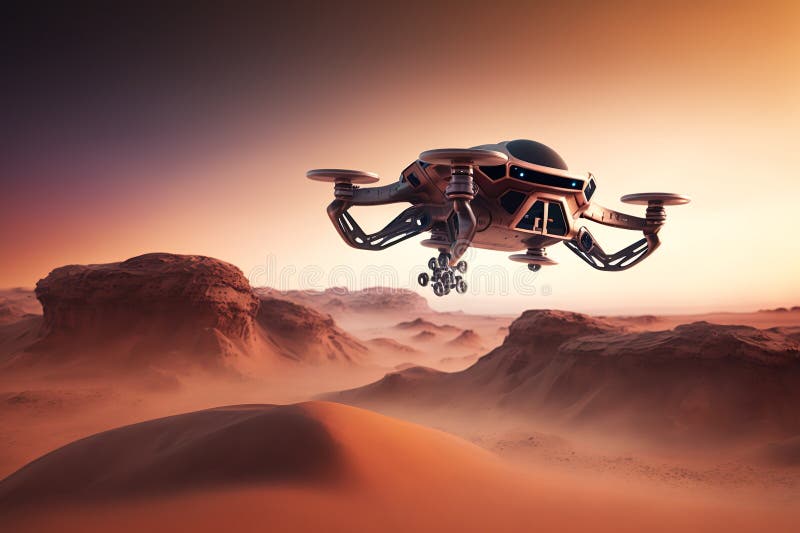 Mars Drone Exploring the Surface of the Red Planet. Generative AI Stock ...