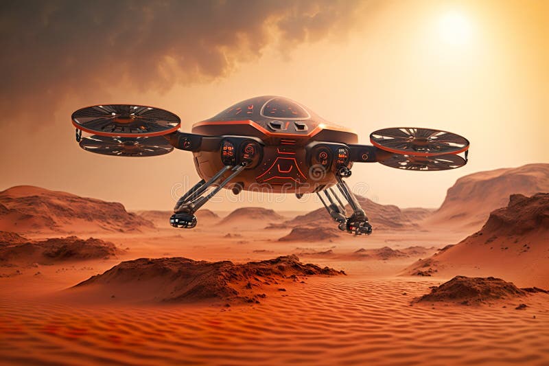Mars Drone Exploring the Surface of the Red Planet. Generative AI Stock ...