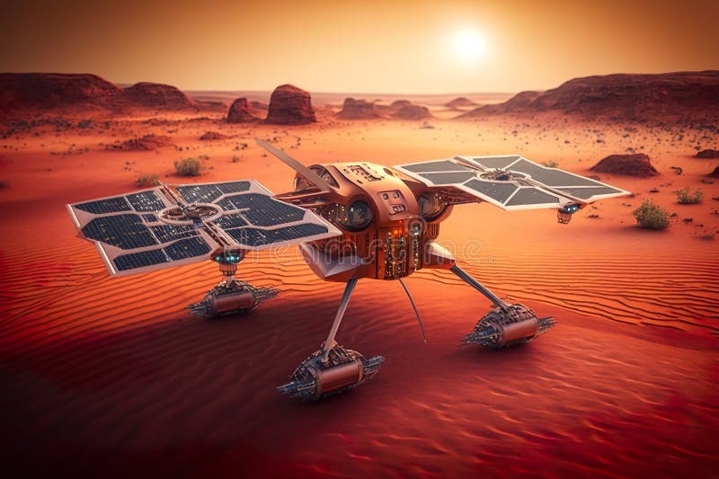 Mars Drone with Solar Panels Exploring the Surface of the Red Planet ...