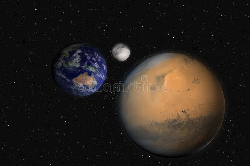 Mars, Earth and moon stock illustration. Illustration of lunar - 8607149