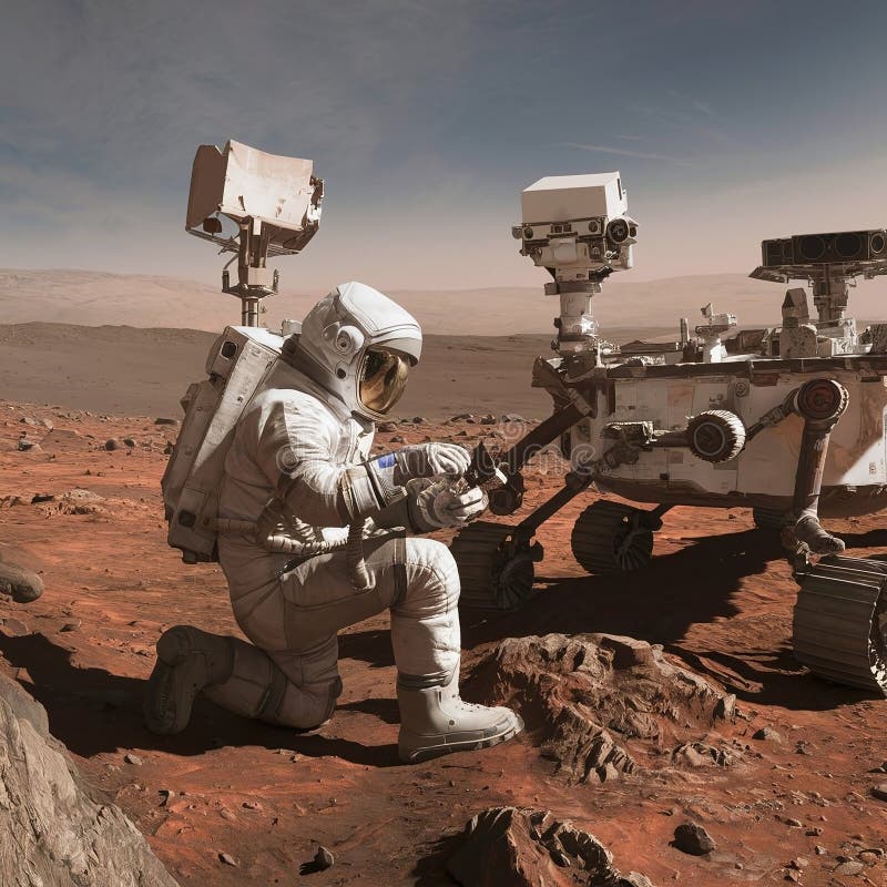 Mars Expedition: Astronauts in Advanced Spacesuits Stock Image - Image ...