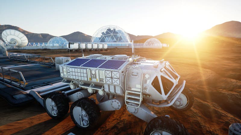 Mars Base, Colony. Expedition on Alien Planet. Aerial View. Geo ...