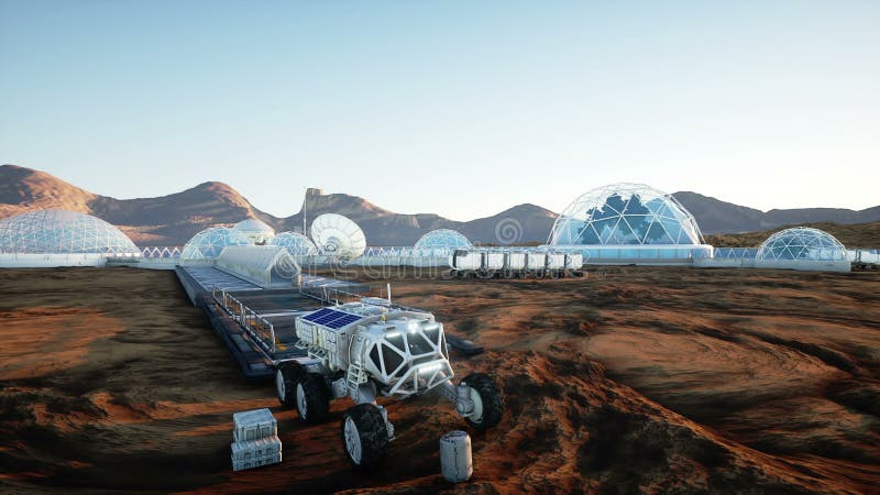Mars Expedition Transport, Mars Rover. Base on Alien Planet. Realistic ...