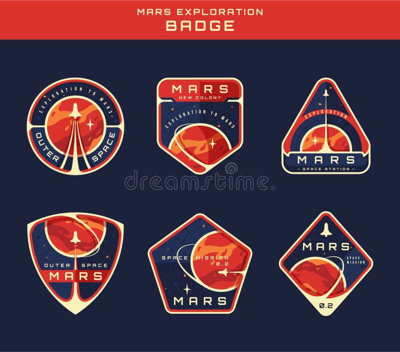 Mars exploration badge set stock vector. Illustration of mission ...