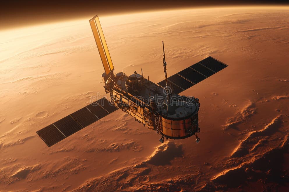 Mars Exploration Satellite in Orbit Stock Illustration - Illustration ...
