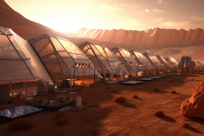 Mars Habitat Solar Panel Array for Energy Supply Stock Illustration ...