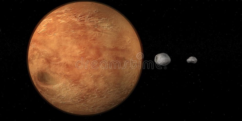 Mars with his moons stock illustration. Illustration of astronomy ...