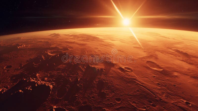 Mars Horizon: Sunrise Over the Red Planet Stock Photo - Image of space ...
