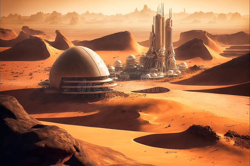 Mars Human Colony - AI Generated Illustration Stock Illustration ...