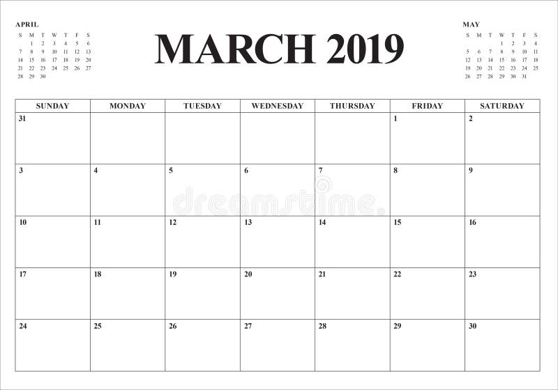 Mars 2019 Illustration De Vecteur De Calendrier De Bureau Illustration ...