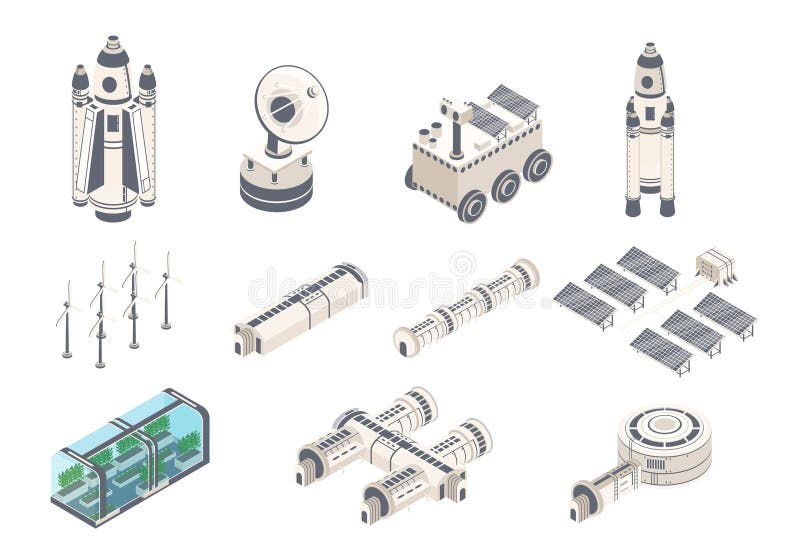Mars isometrics set stock vector. Illustration of rocket - 276830817