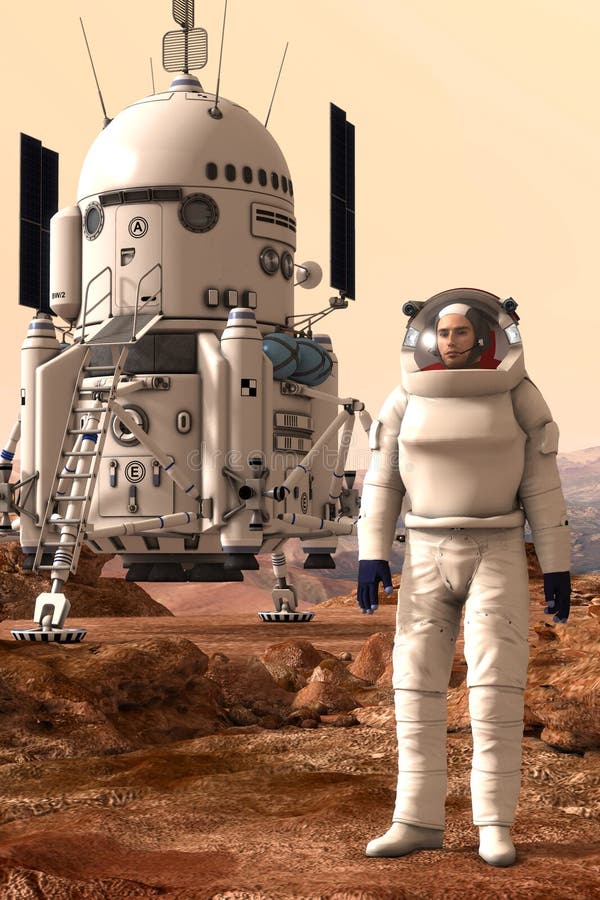 Mars lander and astronaut stock illustration. Illustration of fighter ...