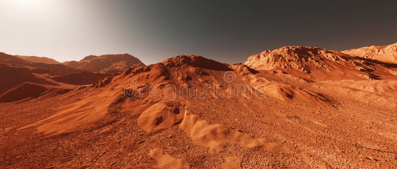 Mars landscape, 3d render stock illustration. Illustration of scenery ...