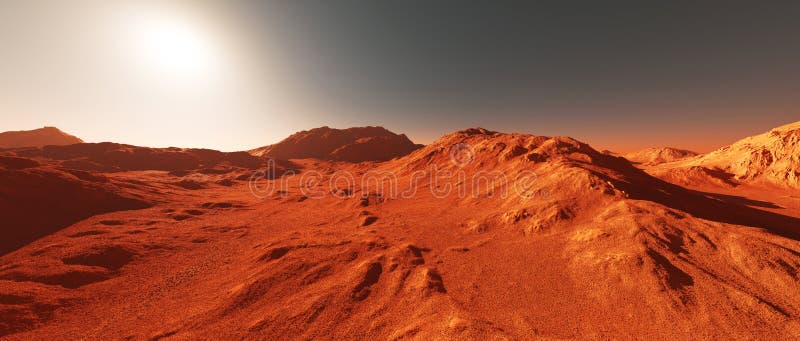 Mars Landscape, 3d Render of Imaginary Mars Planet Terrain Stock ...