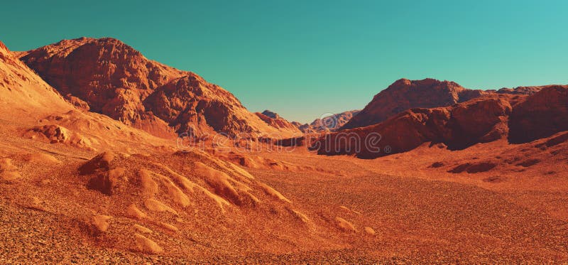 Mars landscape, 3d render stock illustration. Illustration of barren ...