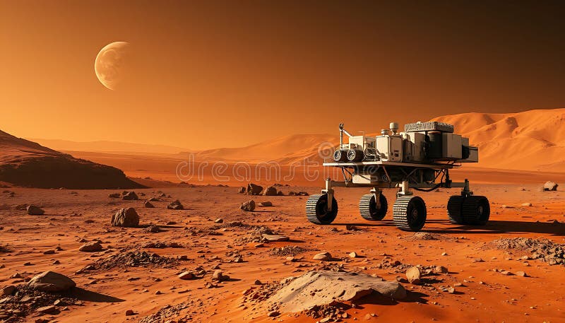 Mars Landscape with Rover, Space Exploration, Planetary Surface, Stock ...