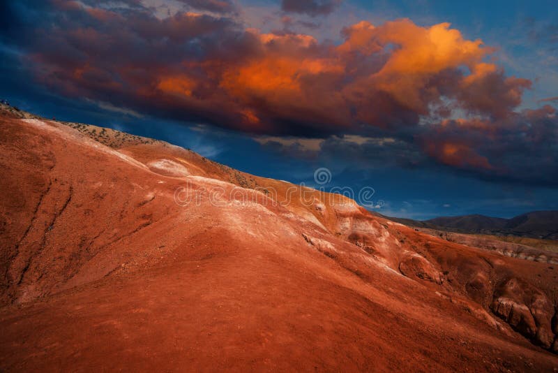 Mars landscape with sunset stock photo. Image of mars - 189644664