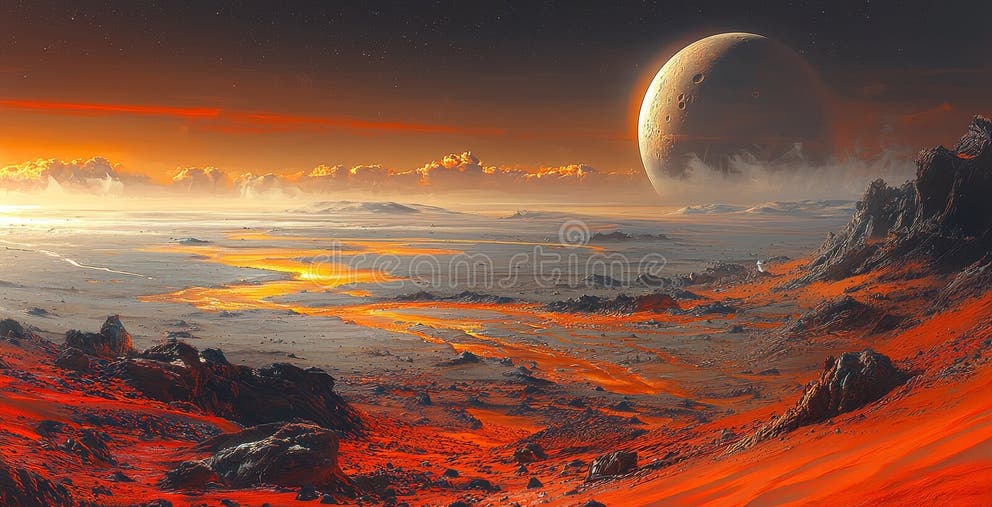 Mars-like Scenery with a Big Moon, in an Exploration and Science ...