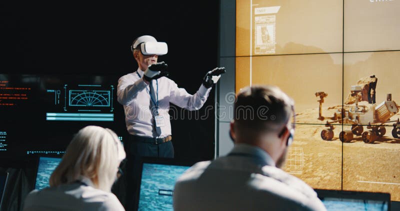Mars Mission Leader Using VR Headset Stock Image - Image of inside ...