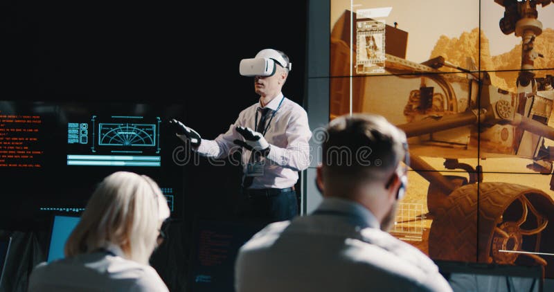Mars Mission Leader Using VR Headset Stock Photo - Image of screen ...