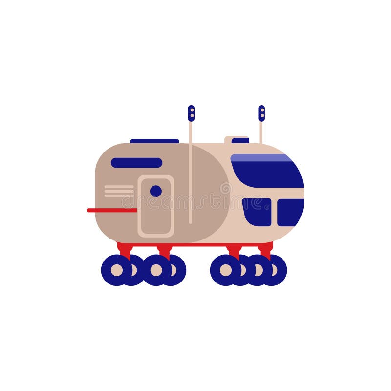 Mars or Moon Rover with Wheels and Antenna, Flat Vector Illustration ...
