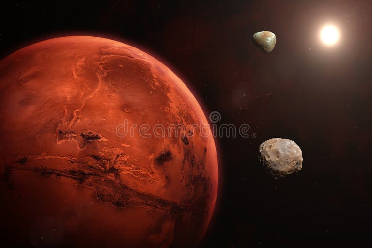 Mars, Phobos, Deimos, Nebula and Galaxy Stock Photo - Image of ...