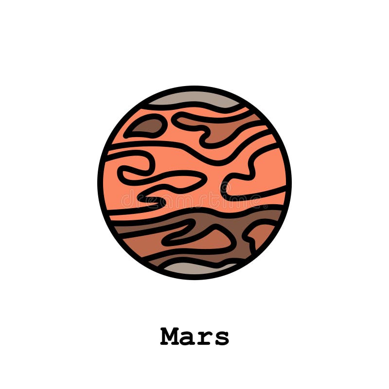 Mars Planet Color Icon Thin Line, Linear, Outline Vector. Mars Red ...