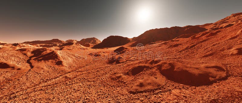 Mars Planet Landscape, 3d Render of Imaginary Mars Planet Terrain Stock ...