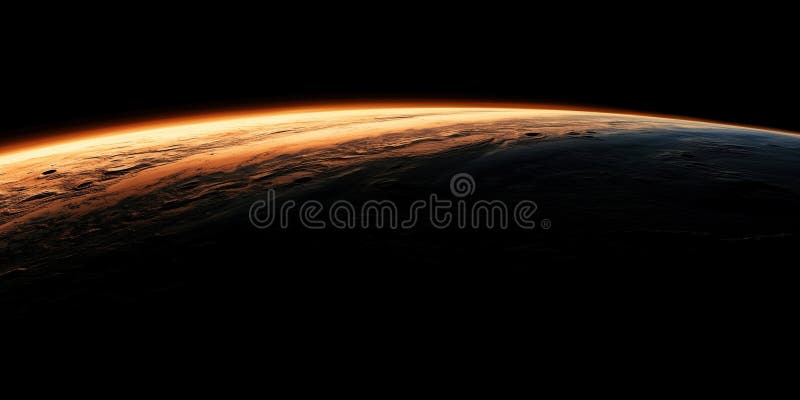 Mars Planet Surface View with Atmospheric Glow and Dark Background ...