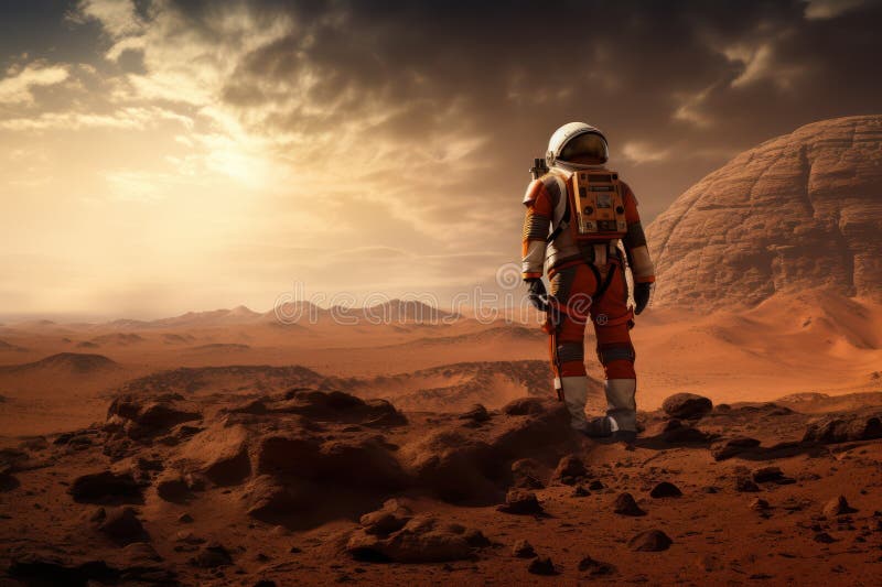 Back View of an Astronaut on the Mars Surface. Stock Illustration ...