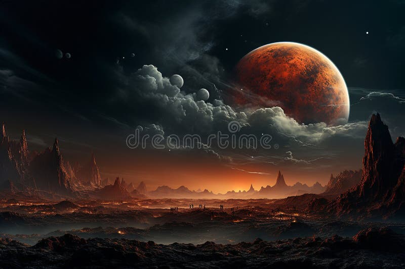 Mars, the Red Planet Concept. a View from the Earth Stock Illustration ...