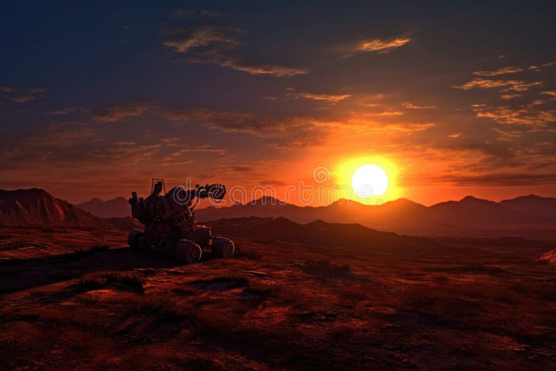 Mars Rover Capturing Sunset on the Red Planet Stock Illustration ...