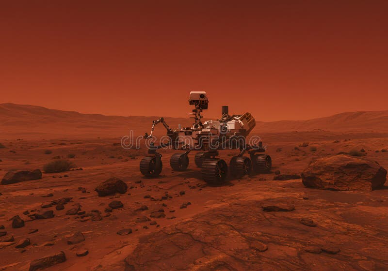 Mars Rover Exploration Landscape Stock Illustration - Illustration of ...