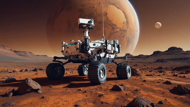 Mars Rover Exploring the Red Planet Landscape on a Clear Day Stock ...