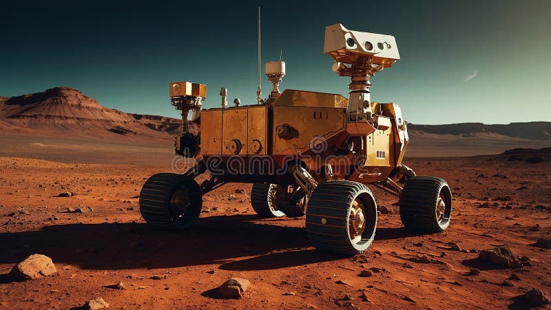 Mars Rover Exploring the Red Planet Landscape on a Clear Day Stock ...