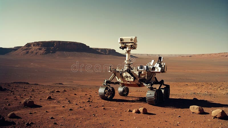 Mars Rover Exploring the Red Planet Landscape on a Clear Day Stock ...