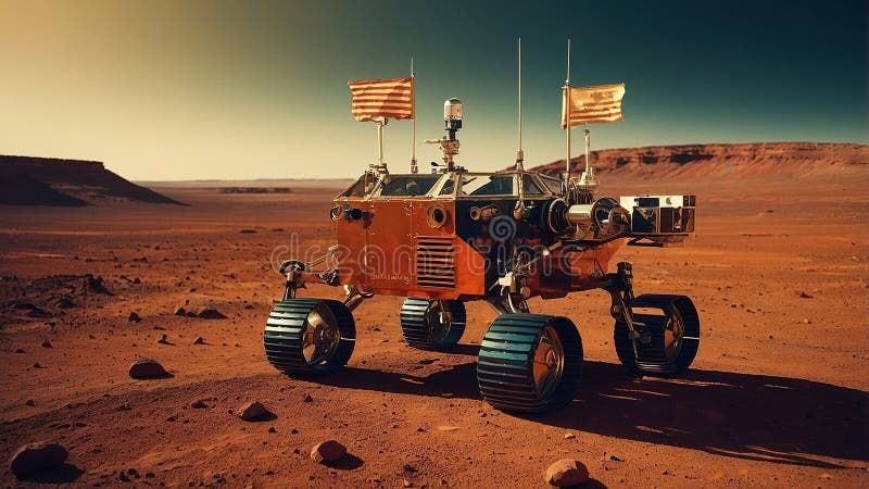 Mars Rover Exploring the Red Planet Landscape on a Clear Day Stock ...