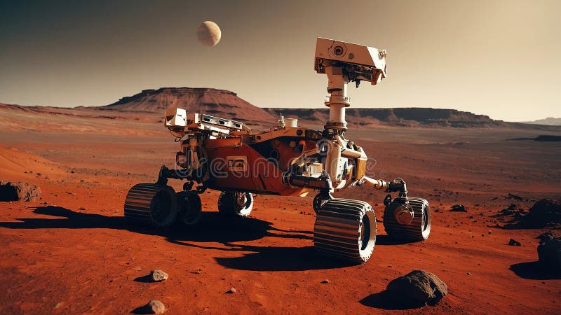 Mars Rover Exploring the Red Planet Landscape on a Clear Day Stock ...