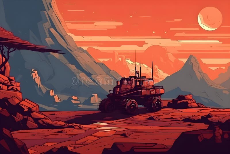 Mars Rover Exploring Red Planet Rocky Surface Stock Illustration ...